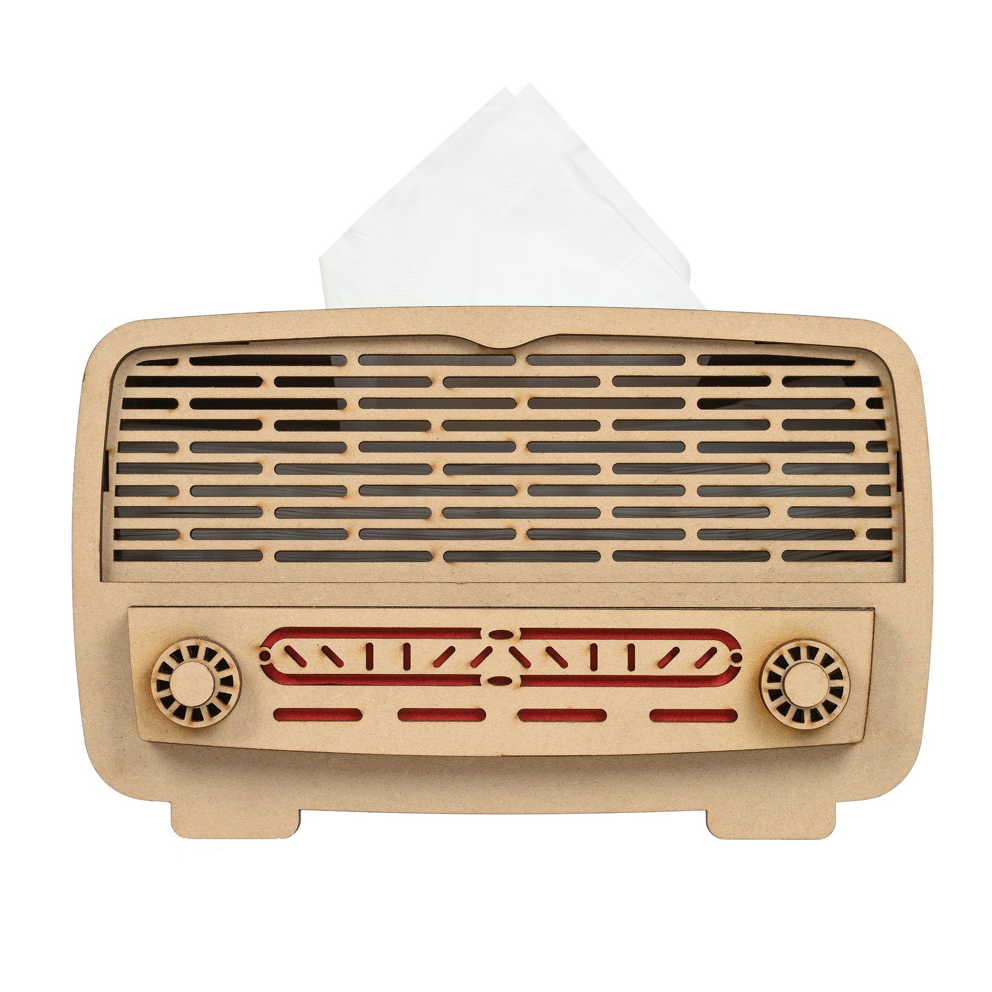 Wooden Radio Shape Tissue Paper Box with Small Tray for Dinning Vanity
